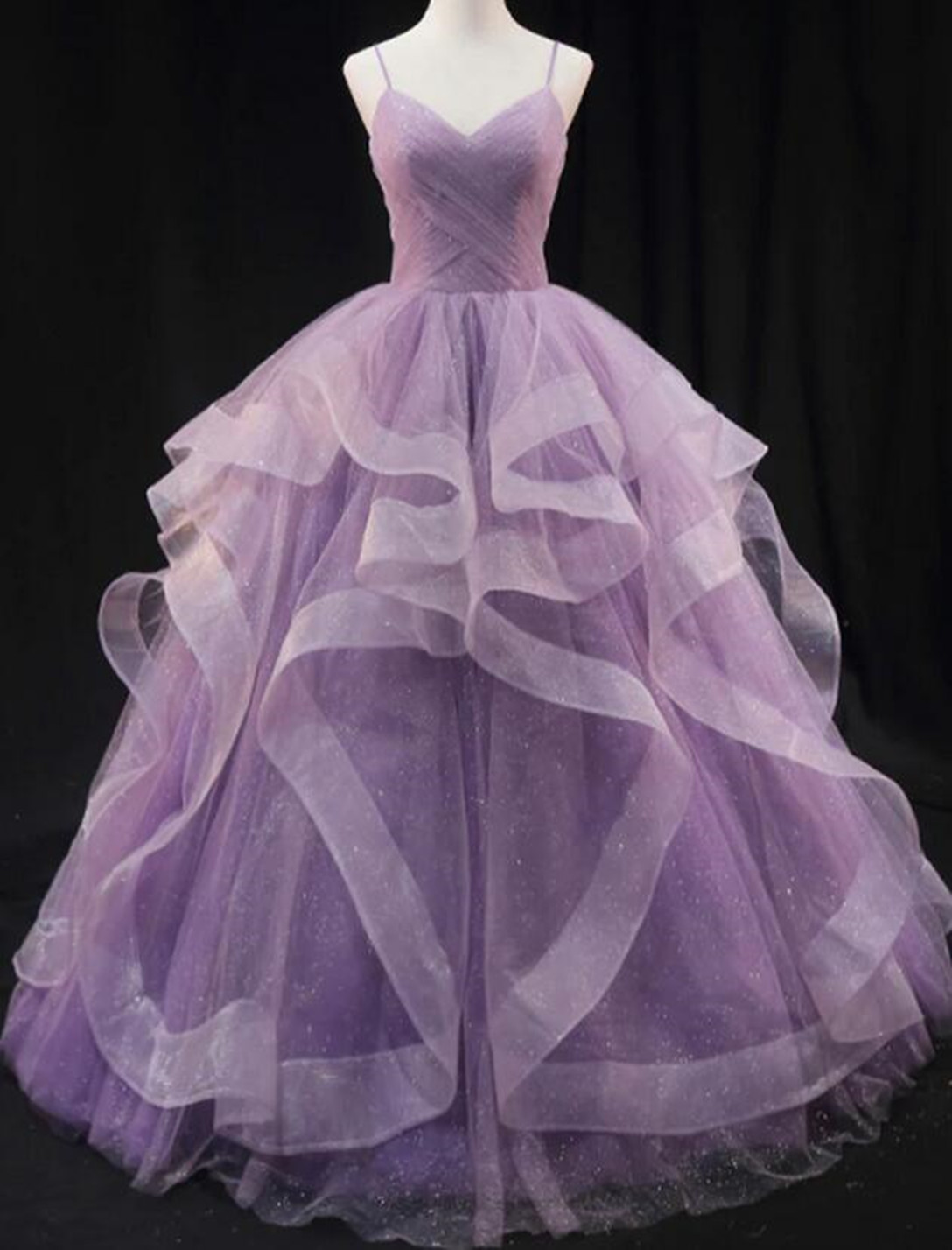 Women Ball Gown Prom Dresses Long Spaghetti Strap Evening Gowns Tulle ...
